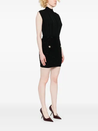Balmain Crystal-Embellished Tweed Skirt - Black