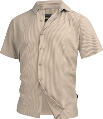 Indicode Herren INLamgo Kurzarmhemd mit Kent-Kragen | Herrenhemd gestreift Kurzarm Hemd Simply Taupe, XL
