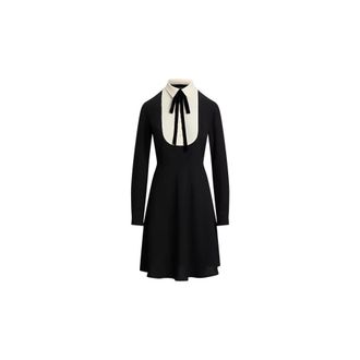 Ralph Lauren Zweifarbiges Georgette-Kleid mit Bindekragen - - Dresses - Damen - Schwarzk - XL