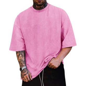 Minetom Herren Sommer T-Shirt Oversize Fit Kurzarm Oberteil Mit Rundhals Retro Washed Weit Geschnittenes Tee Einfarbig Basic Shirt T Shirts M&auml;nner Longshirt A