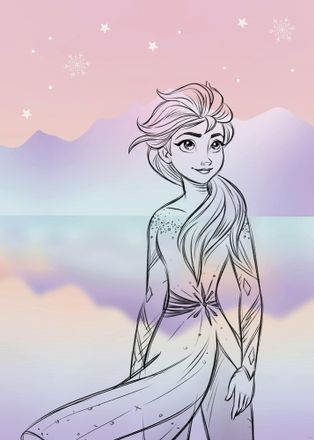 Komar Wandbild- Disney Frozen Pastell Lights - Größe 50 x 70 cm - Poster, Kinderzimmer, Dekoration - gerollt ohne Rahmen, Lila,Rosa