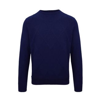 Malo Homme, Pulls, Bleu, Taille: L Pull en Cachemire Bleu avec Broderie &agrave; Carreaux