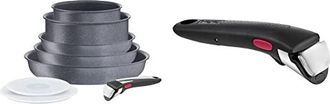 T-fal Ingenio Natural On Batterie de cuisine 8 pi&egrave;ces, Rev&ecirc;tement antiadh&eacute;sif, Induction, L7669802, Gris,noir & Ingenio Poign&eacute;e amovible noire, Verrouillage