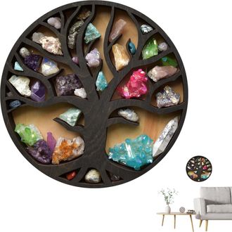 Generic Crystal Stone Display Rack - Regal, Lebensregal | schwimmende Wandregale aus Holz, rund, dekorativer Formst&auml;nder f&uuml;r Figurensteine Sammlungen f&uuml;r Medi