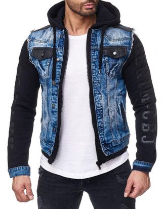 Cipo & Baxx Jeansjacke Herren regular fit Jacke Denim BA-CJ154 Blue S im auff&auml;lligen Design mit Nieten und Zippern