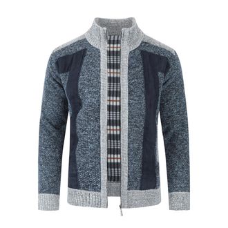 AlltheMen Herren Strickjacke mit Rei&szlig;verschluss Stehkragen Cardigan Grobstrick Gef&uuml;ttert Pullover f&uuml;r Winter Blau XXL