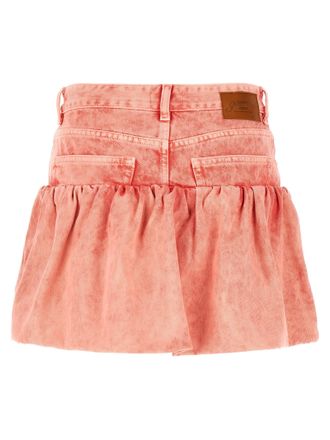 Ganni Stone-Washed Denim with 3D Floral Appliqu&eacute; Skirt - Coral