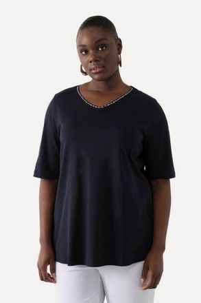 Ulla Popken T-Shirt T-Shirt A-Linie V-Ausschnitt Halbarm Pima Cotton