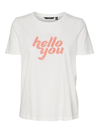 Vero Moda Vero Moda Womens VMROJAOLLY SS TOP Box JRS T-Shirt, Snow White/Print:Hello You, XS