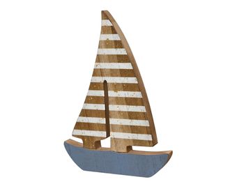 Decoris Segelboot Deko Maritim 18x13cm Holz - Dekofigur Segelschiff - Holzboot Aufsteller Schiff Boot - Maritime Tischdeko Meeresdeko Natur Wei&szlig; Blau