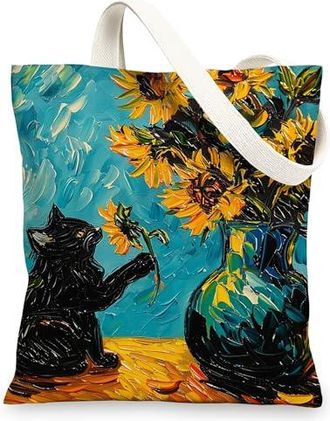 Generic Sac fourre-tout en toile motif floral vintage réutilisable, léger et lavable avec bandoulière, bleu, 13x15 Inch