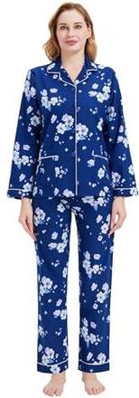 Global Femme Pyjama Flanelle Manches Long Ensembles de Pyjama Coton Chemises de Nuit Bouton Chaleureux V&ecirc;tements de Nuit Confortable Blau XXL