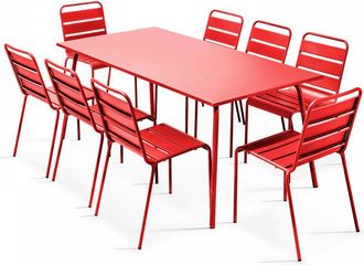Oviala Oviala - Ensemble table de jardin et 8 chaises en m&eacute;tal rouge - Palavas