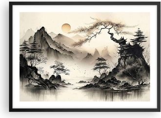 Arttor Wandposter Art Prints 70x50cm Poster Schwarzrahmen Asien Japan Sicht K&uuml;che Wanddeko Bild Wand Kunstdruck Deko Wandbilder Dekoration Wohnzimmer Schlafz