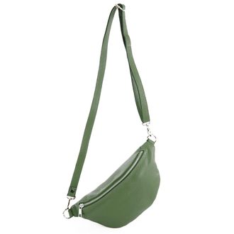 modamoda.de T211 Damen Leder Bauchtasche Brusttasche H&uuml;fttasche handmade in Italy, Farbe:Flaschengr&uuml;n