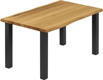 Lamofootwear Manufaktur Esstisch K&uuml;chentisch Schreibtisch Couchtisch aus Massivholz, mit Baumkante 100x60x76 cm (AxBxH), Classic, Rustikal/Schwarz, LOB-01-A-003-90