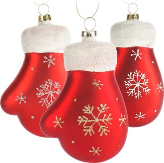 Com-Four 3X Premium Christbaumschmuck - Deko-Handschuhe aus Glas - besondere Baumkugeln als Weihnachtsdeko - spezielle Weihnachtsbaumanhänger - Fäustlinge (3 S