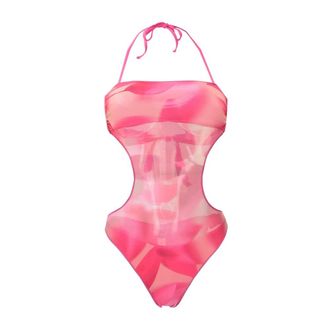 Liu Jo Einteiliger Badeanzug mit Bl&auml;tterdruck - - Swimwear - Damen - Rot - ONE SIZE