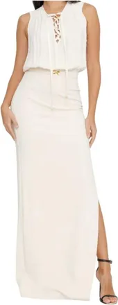 Elisabetta Franchi Femme, Robes, Blanc, Taille: 36 FR Robe &agrave; D&eacute;tails Lac&eacute;s