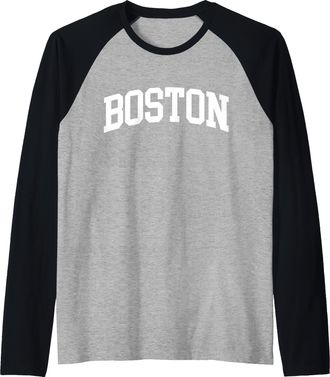 Trendy Apparel Bosten Massachusetts White Collegiate Text Raglan