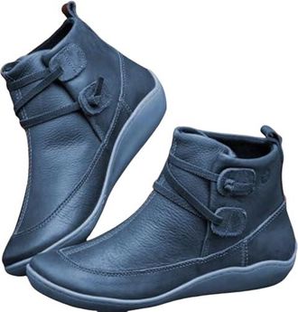 Generic Bottines pour femme avec la&ccedil;age au talon - Bottes courtes en cuir synth&eacute;tique - Chaussures de cheville antid&eacute;rapantes - Bout rond - Bottines &agrave; lacets 