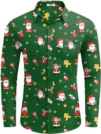Coofandy Chemise de No&euml;l &agrave; manches longues imprim&eacute;e pour homme - Chemise de No&euml;l funky avec poches - Tailles S &agrave; 5XL, vert, 5XL