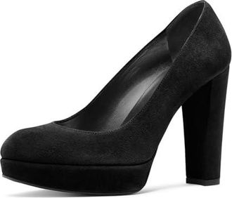 Generic Escarpins &agrave; Talons &eacute;pais et Plateforme pour Femmes, Chaussures Confortables &agrave; Enfiler et Bout Rond, Chaussures Classiques &agrave; Bout ferm&eacute; en Daim pour Ro