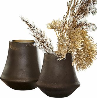 Loberon Vase 2er Set Réchésy, Zwei Größen, mundgeblasen, Mattes Finish, vielseitige Dekorationsmöglichkeiten, Glas, braun