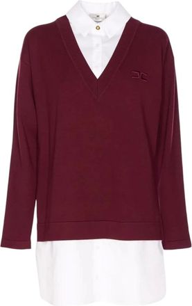 Elisabetta Franchi Femme, Blouses et Chemises, Rouge, Taille: 40 FR Pull &agrave; c&ocirc;tes avec d&eacute;tails ajour&eacute;s