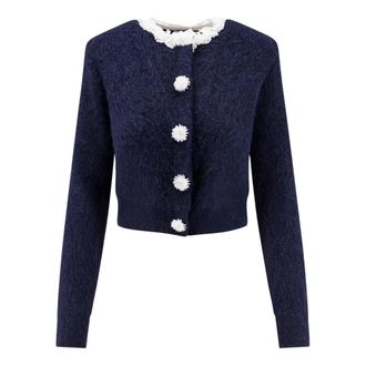 Self Portrait Strickjacke mit Blumen-Perlenkn&ouml;pfen - - Knitwear - Damen - Blau - M