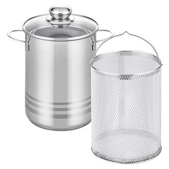 ELO Basic Brillant Spargeltopf mit Glasdeckel, inklusive Sieb, zylindirsche Form mit Abgie&szlig;rand, Volumenskala, backofenfest, induktionsgeeignet, Schwarz