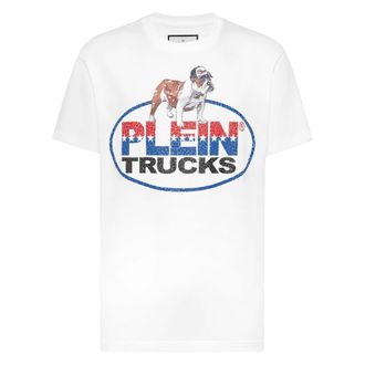 Philipp Plein Homme, Tops, Blanc, Taille: 2XL Round Neck T-Shirt Bulldog
