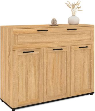 IDMarket Idmarket - Buffet 100 cm vito 3 portes et 1 tiroir façon hêtre et poignées noires