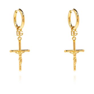Dolce & Gabbana Ohrringe mit Anh&auml;nger mit religi&ouml;sem Motiv - - Accessories - Herren - Gelb - ONE SIZE