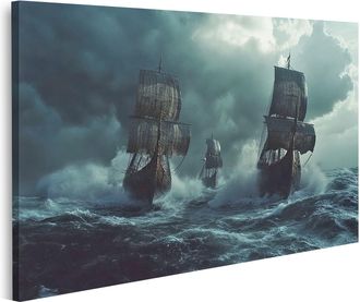 Islandburner Prime Bild auf Leinwand Segelschiffe im stürmischen Ozean bei dunklen Wolken für Wohnzimmer Seefahrer Restaurant Bilder Wandbilder Poster