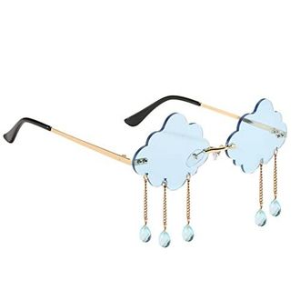 Hellery Lunettes de Soleil Sans Monture Forme de Nuage avec 3 Pendentif en Forme de Goutte Style Punk - Bleu, comme d&eacute;crit