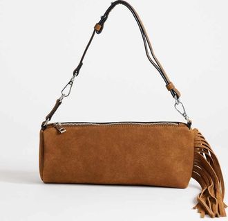 Topshop Jemma - Petit sac port&eacute; &eacute;paule en cuir v&eacute;ritable &agrave; pampilles - Fauve-Marron