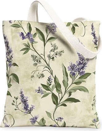 Generic Sac fourre-tout en toile de fleurs de lavande printani&egrave;re pour le shopping, 33 x 38 cm, motif floral sauvage vintage, sac d&eacute;picerie r&eacute;utilisable, sac 