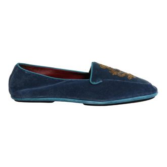Dolce & Gabbana Velvet Crown Embroidery Loafers - - Shoes - Herren - Blau - 44 EU