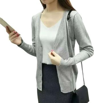 Generic Cardigan dhiver d&eacute;contract&eacute; en tricot &agrave; manches longues et col en V pour femme, Gris, 3XL