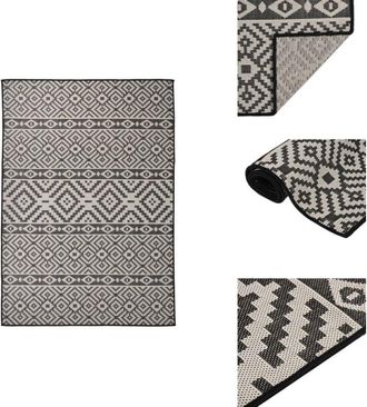 vidaXL Outdoor-Teppich Flachgewebe 140x200 cm Schwarz Gestreift - Outdoor-Teppich - Outdoor-Teppiche - Teppich - Teppich Flachgewebe