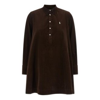 Polo Ralph Lauren Femme, Robes, Brun, Taille: 36 FR Robe chemise &eacute;vas&eacute;e en velours c&ocirc;tel&eacute; de coton