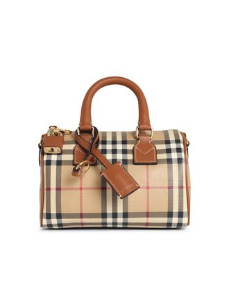 Burberry Bowling Mini sac en coton m&eacute;lang&eacute; Check Briar Brown