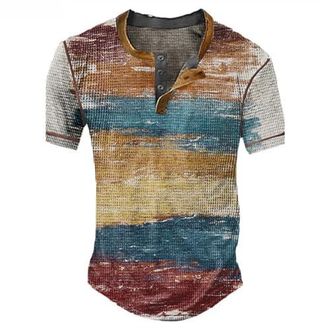 Generic Haut Hommes &agrave; Blocs de Couleurs, T-Shirts &agrave; Manches Courtes Homme Vintage,Top Patchwork Mode Tuniques Carreaux Imprim&eacute;s Comfort Base Chemise R&eacute;tro Col
