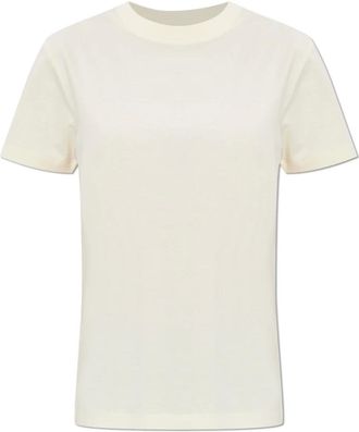 Moncler Femme, Tops, Beige, Taille: 36 FR T-Shirt en coton avec logo brod&eacute;