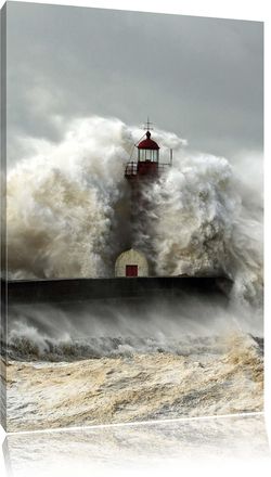 Pixxprint Leuchtturm im Sturm, Größe: 120x80cm, Leinwandbild, fertig gespannt, Wandbild, Dekoration, Kunstdruck, kein Poster