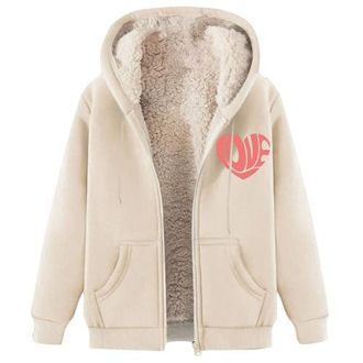Generic 2026 Printemps Femmes Automne/Hiver Manteau Agneau Plus Polaire &Eacute;pais Cardigan &agrave; Capuche Taille, beige, 3XL