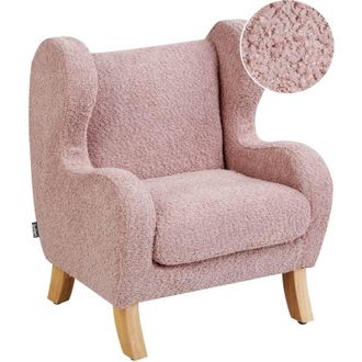 Beliani Fauteuil pour Enfant Moderne en Boucl&eacute; avec Accoudoirs Si&egrave;ge Chaise Rose Clair Farum
