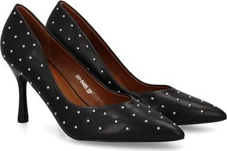 Shoes & Blues Chaussures de salon pour femme avec talon fin et haut. Imprimé uni sans fermeture. Petits clous métalliques. Idéales pour lhiver., Noir, 40 EU