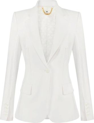 Elisabetta Franchi Femme, Vestes, Blanc, Taille: 42 FR Blazer en cr&ecirc;pe stretch double